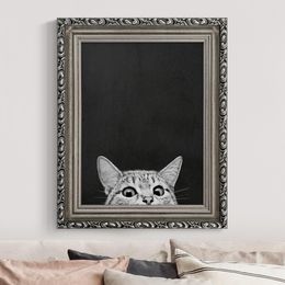 Bilderwelten Leinwandbild mit Barockrahmen Illustration Katze Schwarz Wei&szlig; Zeichnung