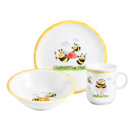 Seltmann Weiden Kindergeschirr-Set "Compact Flei&szlig;ige Bienchen", 3 Stk., bunt, Geschirr-Sets, Teller, Sch&uuml;ssel, Becher, Made in Germany, 3 Teile, f&uuml;r