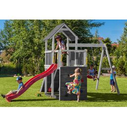 Fungoo Kinder Spielturm "CAROL 3 Grey White", grau, Holz, Metall, Polyethylen, B:310cm H:282cm T:460cm, Spielt&uuml;rme, mit Schaukel & Rutsche, FSC -