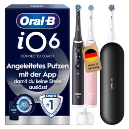 Oral-B Elektrische Zahnb&uuml;rste "iO Series 6"schwarz, rosa, Elektrozahnb&uuml;rsten, Doppelpack, 3 Aufsteckb&uuml;rsten, Reise-Etui