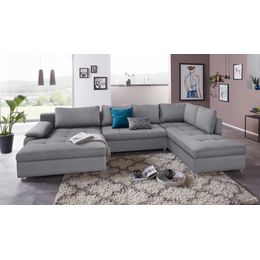 Wohnlandschaft Home Affaire, B:346cm H:82cm T:90cm, grau, Struktur fein (95% Polyester, 5% Polyamid);Luxus-Microfaser ALTARA NUBUCK (100%