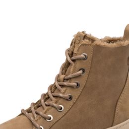 Tamaris Damen Winterboots, Gr. 36camel, Leder, Textil, unifarben, Schuhe, Plateau, Schn&uuml;rboots, Stiefelette, T-Logoaufn&auml;her an der Schuhzunge