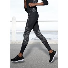 active by Lascana LASCANA ACTIVE Damen Funktionsleggings, schwarz, Gr. XS, gemustert, Obermaterial: 85% Polyester, 15% Elasthan, Hosen, mit reflektierenden Print