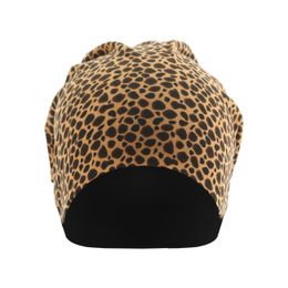 MSTRDS Damen Beanie "MSTRDS Accessoires Printed Jersey Beanie"cheetha, schwarz, Baumwolle, M&uuml;tzen