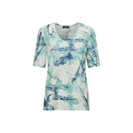 GOLDNER Damen Print-Shirt "Kurzgr&ouml;&szlig;e Cityshirt mit Glitzersteinen", blau, Gr. 22, Obermaterial: 95% Viskose CV. 5% Elasthan EL., Shirts,