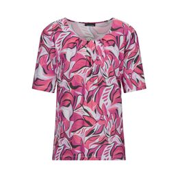 Kurzarmshirt GOLDNER "Cityshirt mit Bl&auml;tter-Motiv", Damen, Gr. 40, pink, gemustert, Obermaterial: 95% Viskose CV. 5% Elasthan EL., gerade, Shirts, dekorative Falten am Ausschnitt