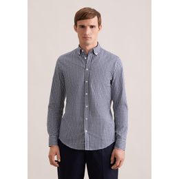 Businesshemd Seidensticker, Herren, Gr. S (37), normale &Auml;rmell&auml;ngen, dunkelblau, 100% Baumwolle, kariert, slim fit, 2-Knopf-Manschette, Hemden, Slim 1/1 Button-Down-Kragen Karo