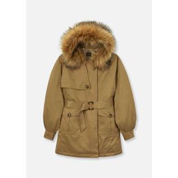 Madeleine Mode MADELEINE Damen Parka "Parka Parka mit Kapuze und abnehmbarem Fake-Fur", beige, Modern, Gr. 38, Obermaterial: 65% Polyester PES. 35% Baumwolle CO.,