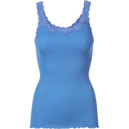 rosemunde Damen Spitzentop "Babette Silk Top", Gr. M, blau, Feinripp, Obermaterial: 70% Seide, 30% Baumwolle, unifarben, Tops, umgedrehter