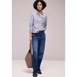 Street One Damen Langarmbluseoriginal blau, Gr. 42, gestreift, Web, 100% Baumwolle, Blusen, aus reiner Baumwolle