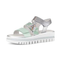 Gabor Damen Keilsandalette, Gr. 38mint, silberfarben, Glattleder, Reptilienpr&auml;gung, metallic, Schuhe, Plateau, Riemchensandale, Sommerschuh mit