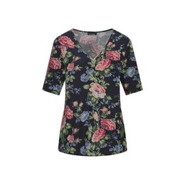 GOLDNER Damen Kurzarmshirt "Kurzgr&ouml;&szlig;e Elegantes Druckshirt mit Blumenmuster", blau, Gr. 21, Obermaterial: 95% Viskose CV. 5% Elasthan EL., Shirts,