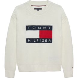 Tommy Hilfiger Jungen Strickpulloverivory silk, Gr. 7, unifarben, Strick, Obermaterial: 60% Baumwolle, 40% Polyacryl, Pullover, Regular fit, f&uuml;r