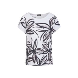 Kurzarmshirt GOLDNER "Paillettenshirt mit Blumenmuster", Damen, Gr. 38, wei&szlig;, gemustert, Obermaterial: 95% Viskose CV. 5% Elasthan EL., U-Boot-Ausschnitt, Shirts, Paillettenstickerei auf dem Vorderteil