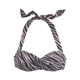 Lascana Damen Bandeau-Bikini-Top "Kaa", schwarz, Gr. 32, Recycling-Polyamid, Bikini-Oberteile, im Animal-Design