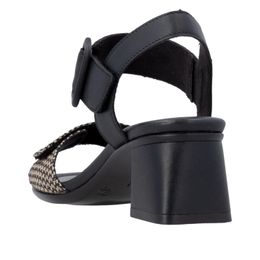Remonte Damen Sandalette, Gr. 38schwarz, natur, Leder, Textil, Flechtoptik, Schuhe, Sommerschuh, Blockabsatz mit praktischem Klettverschluss
