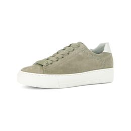 Gabor Damen Plateausneaker, Gr. 44, gr&uuml;n, Kalbsleder, Ziegenveloursleder, Schuhe, Freizeitschuh, Halbschuh, Schn&uuml;rschuh, Kontrastbesatz an der Ferse