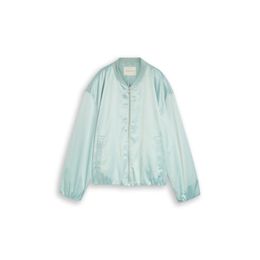 Tom Tailor Damen Satin Blouson Jacke mit Bomberkragen, blau, Uni, Gr. M