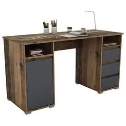 Schreibtisch ByLiving "Lobo", braun (old wood, anthrazit, old wood, old wood), B:138cm H:75cm T:55cm, Tische, Schreibtisch, Breite 138 cm, Computertisch mit Schubladen, im modernen Design