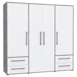 Kleiderschrank FORTE "Mokkaris,Topseller, zeitloses Design, 3&ndash;4 T&uuml;ren, Made in Europe", grau (betonoptik lichtgrau, wei&szlig;), B:205,9cm H:200,1cm T:58,8cm, Holzwerkstoff, Schr&auml;nke, Kleiderschrank, Topseller