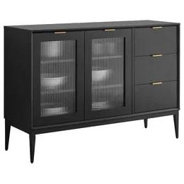 Sideboard OTTO HOME "Lavisha", schwarz, B:120cm H:83cm T:40cm, Echtglas, Eisen, FSC-zertifizierter Holzwerkstoff, Sideboards, Sideboard, FSC-zertifiziertes Holz kombiniert Melamin, verchromten Metallgriffen