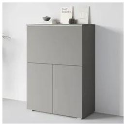 PC-Schrank Home Affaire "Vera, Sekret&auml;r, Home-Office-Schreibtisch mit LED-Beleuchtung", grau pallad, B:90cm H:125,1cm T:42cm, Sekret&auml;re, Multifunktional mit Stauraum, klappbare Tischfl&auml;che, LED, B 90 cm