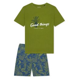 Schiesser Shorty ' Teens Nightwear ' Jungen Gr&ouml;&szlig;e 140 blau / khaki / grasgr&uuml;n