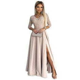 numoco Abendkleid 'Maxikleid Amber' Damen Gr&ouml;&szlig;e 36 beige Winterkleid
