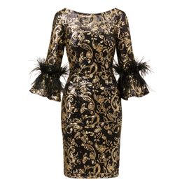 Adrianna Papell Kleid 'Sequin Embroidered Midi Dress' Damen Gr&ouml;&szlig;e 38 gold / schwarz