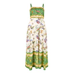 Apricot Birds And Palms Print Midi Dress ' ' Damen Gr&ouml;&szlig;e 34 gr&uuml;n Winterkleid