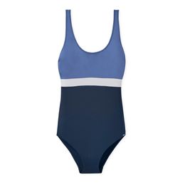 Schiesser Badeanzug ' Ocean Swim ' Damen Gr&ouml;&szlig;e XL blau / dunkelblau / wei&szlig;