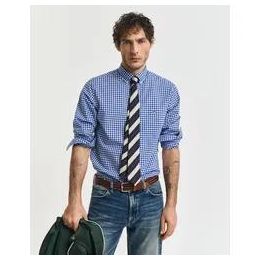 Langarmhemd Gant "REG POPLIN GINGHAM SHIRT", Herren, Gr. S, N-Gr, blau (college blau), Web, Obermaterial: 100% Baumwolle, kariert, regular fit h&uuml;ftlang, hoch geschlossener Ausschnitt, Manschette mit Kn&ouml;pfen, Hemden, mit Logostickerei auf der Brust