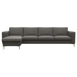 Ecksofa FLEXLUX "Fiore, super bequem durch hochwertigen Sitzaufbau mit Kaltschaum", grau (warm mineral), B:295cm H:85cm T:159cm, 100% Echteder, Sofas, Ecksofa, breite Armlehnen, F&uuml;&szlig;e Alu+ Eiche, L-Form