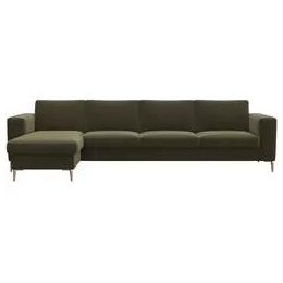 Ecksofa FLEXLUX "Fiore, super bequem durch hochwertigen Sitzaufbau mit Kaltschaum", gr&uuml;n (moss gr&uuml;n), B:295cm H:85cm T:159cm, 100% Polyester, Sofas, Ecksofa, breite Armlehnen, F&uuml;&szlig;e Alu+ Eiche, L-Form