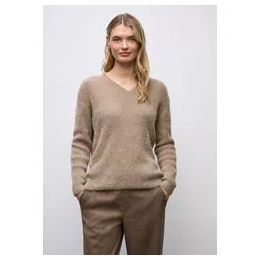 V-Ausschnitt-Pullover Street One, Damen, Gr. 40, mocha glow, Stoff, 55% Polyester, 45% Baumwolle, unifarben, normal normal, V-Ausschnitt, B&uuml;ndchen, Pullover, Grobstrick