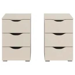 Nachtkommode Rauch "Nachttisch Nachtschrank Nachtkonsole MARLENE Griffmulden Landhausstil", beige (champagner), B:40cm H:61cm T:42cm, Holzwerkstoff, Sideboards, mit je 3 ger&auml;umigen Schubladen und Soft-Close-Funktion MADE IN GERMANY
