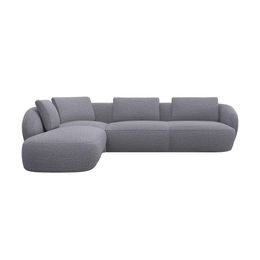 Ecksofa FLEXLUX "Torino, rund, L-Form, Sofa-Ecke mit Ottomane", grau (steel), B:296cm H:85cm T:237cm, Sofas, Ecksofa, Modernes, organisches Sofa-Design, Kaltschaum, Wellenunterfederung