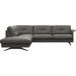 Ecksofa FLEXLUX "Glow, super bequem durch hochwertigem Sitzaufbau mit Federkern, L-Form", grau (warm mineral grau), B:268cm H:81cm T:224cm, 100% Echteder, Sofas, Ecksofa, Skandinavisches Design, In hochwertiger Verarbeitung
