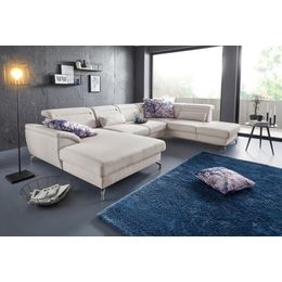 Sit & More Wohnlandschaft SIT & MORE "Percy U-Form", beige (linen), B:343cm H:77cm T:235cm, Sofas, Wohnlandschaft, 12 cm Fu&szlig;h&ouml;he, Sitztiefenverstellung, wahlweise in 2 Fu&szlig;farben