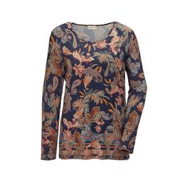 Print-Shirt GOLDNER "Druckshirt in kraftvollen Farben", Damen, Gr. 38, blau (marine, gemustert), Obermaterial: 95% Viskose CV. 5% Elasthan EL., Sonstiges, Shirts, Ohne