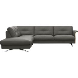 Ecksofa FLEXLUX "Glow, super bequem durch hochwertigem Sitzaufbau mit Federkern, L-Form", grau (warm mineral grau), B:268cm H:81cm T:224cm, 100% Echteder, Sofas, Ecksofa, Skandinavisches Design, In hochwertiger Verarbeitung