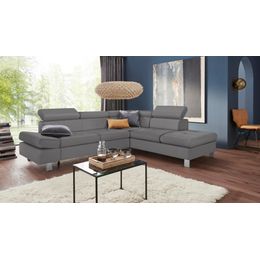 Ecksofa exxpo - SOFA FASHION "Fiji, L-Form", grau (delphin), B:272cm H:98cm T:232cm, Luxus-Kunstleder;Webstoff (100% Polyester);Webvelours (100% Polyester), Sofas, Ecksofa, mit Kopf- bzw. R&uuml;ckenverstellung, wahlweise mit Bettfunktion
