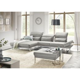 Ecksofa 3C CANDY "Mallow Designsofa mit Komfortfunktionen, modern und bequem, L-Form", silber, B:318cm H:83cm T:220cm, 100% Polyester, Sofas, Ecksofa, Verstellbare Armlehne und Kopfteil, manuelle Sitztiefenverstellung