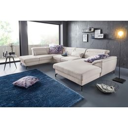 Sit & More Wohnlandschaft SIT & MORE "Percy U-Form", beige (linen), B:343cm T:235cm, Sofas, Wohnlandschaft, 12 cm Fu&szlig;h&ouml;he, Sitztiefenverstellung, wahlweise in 2 Fu&szlig;farben