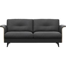 2,5-Sitzer FLEXLUX "Glow Sofa, Couch, Premium-Sitzkomfort: Kaltschaum & Federkern", schwarz (deep schwarz), B:191cm H:81cm T:91cm, 100% Echteder, Sofas, Armlehnenblende in ge&ouml;lter Eiche, Fu&szlig; schwarz