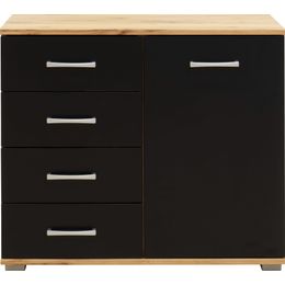 Kombikommode Priess "Barcelona", schwarz (astkernbuchefarben, schwarz), B:82cm H:71cm T:38cm, Holzwerkstoff, Sideboards, Kombikommode