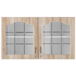 Wiho-K&uuml;chen Glash&auml;ngeschrank WIHO K&Uuml;CHEN "Linz", braun (front: landhaus eiche, korpus: sonoma eiche), B:100cm H:56,5cm T:35cm, Schr&auml;nke, Glash&auml;ngeschrank, 100 cm breit, mit 2 Glast&uuml;ren