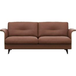 2,5-Sitzer FLEXLUX "Glow Sofa, Couch", braun (old chesnut braun), B:191cm H:81cm T:91cm, 100% Echteder, Sofas, Premium-Sitz: Kaltschaum & Federkern, Arml. ge&ouml;lte Eiche, Fu&szlig; Alu