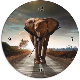 Wanduhr Artland "Ein Elefant l&auml;uft auf der Stra&szlig;e", braun, B:30cm H:30cm T:1,8cm, Wanduhren, Wanduhr, wahlweise mit Quarz- oder Funkuhrwerk, lautlos ohne Tickger&auml;usche