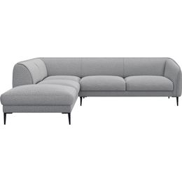 Ecksofa FLEXLUX "Belle Designsofa, L-Form, B/T 268/209 cm", grau (sophisto gre), B:268cm H:74cm T:209cm, 100% Polyester, Sofas, Ecksofa, Skandinavisches Design, In hochwertiger Verarbeitung